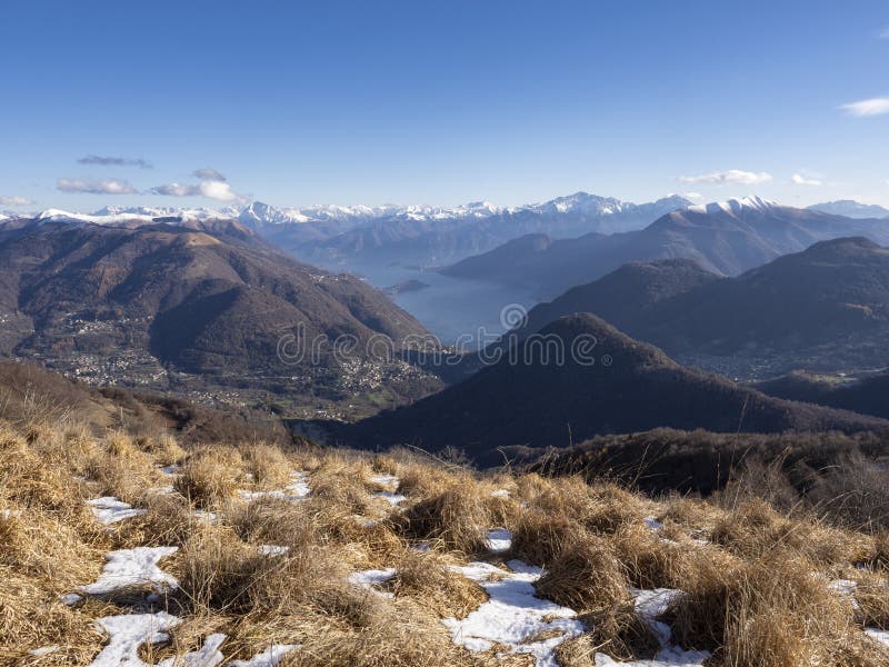 Winter Landscape of Lake Como from Valle Intelvi Alps Stock Photo ...
