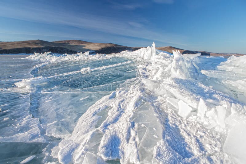Winter Landscape with a Frozen Lake. Stock Image - Image of crack ...