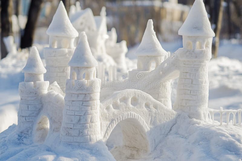 Winter Landscape with a Majestic Snow Castle Stock Image - Image of ...