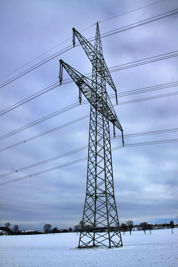 Winter Landscape and Mast Electrical Wiring Stock Photo - Image of snow ...