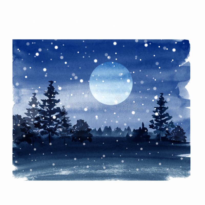 Winter Landscape with Moon and Snow Stock Illustration - Illustration ...