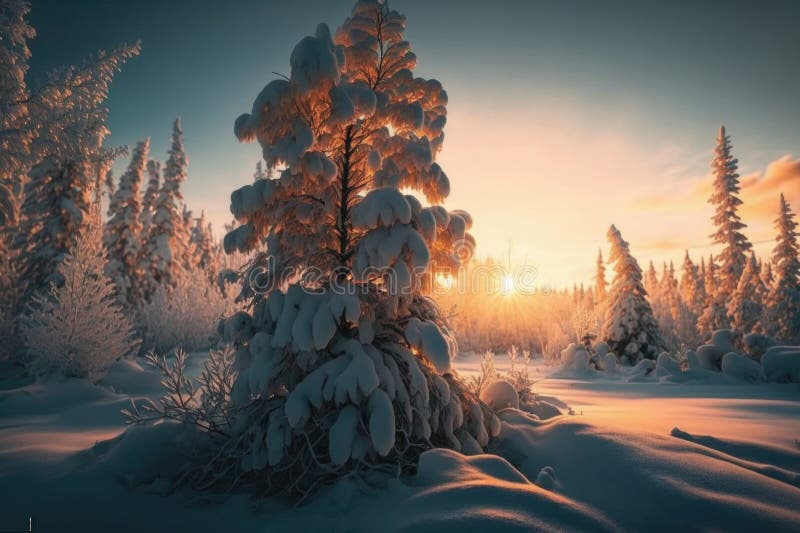 Winter Landscape with Pine Forest. Illustration Generative AI Stock ...