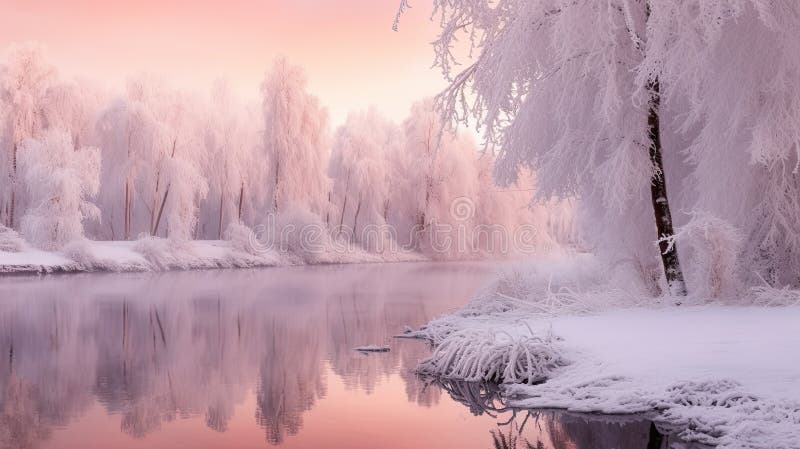 Winter Landscape in Pink Tones Stock Illustration - Illustration of ...