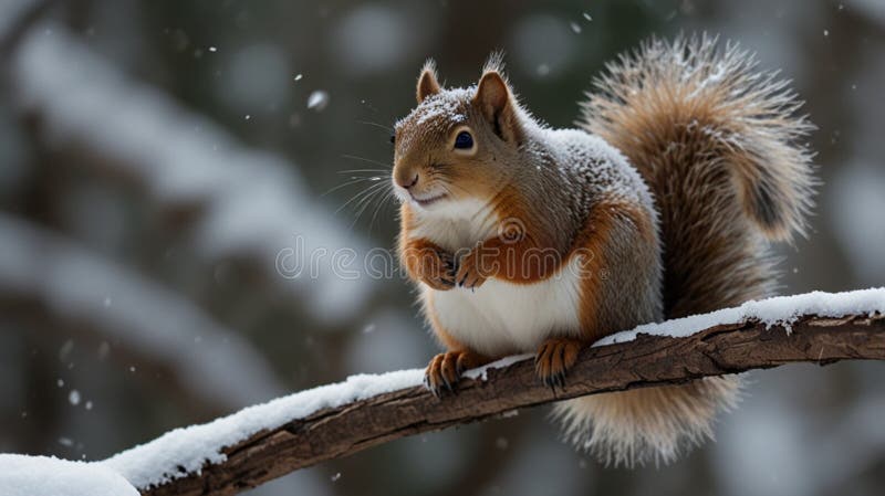 Winter Landscape Squirrel Close-up Stock Illustration - Illustration of ...