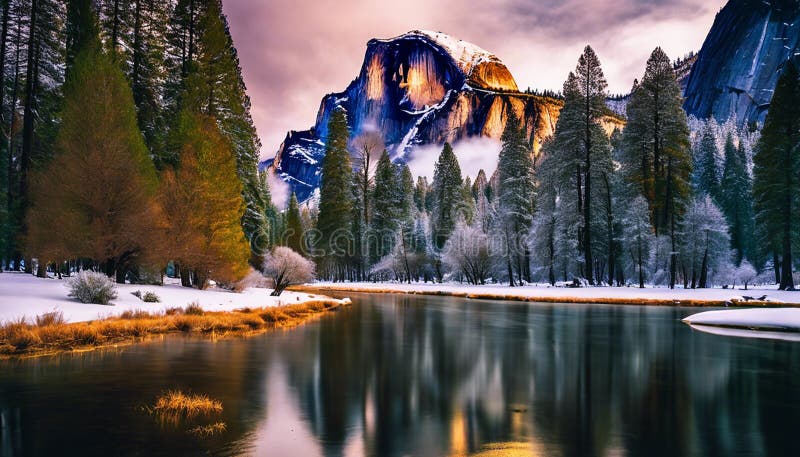 Winter Landscape with the Reflection of Snow-capped Mountains in the ...