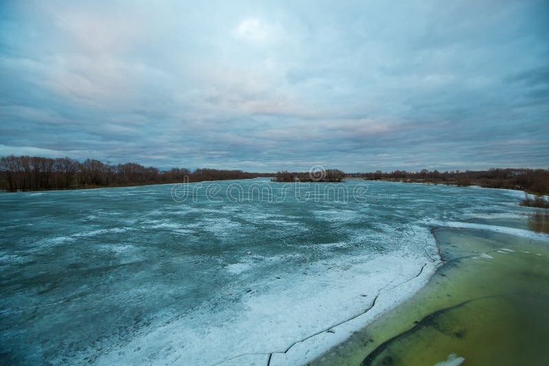 Winter Landscape of the River Covered with Ice. Stock Photo - Image of ...