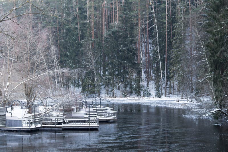 Winter Landscape, River Covered with Ice Stock Image - Image of terrace ...