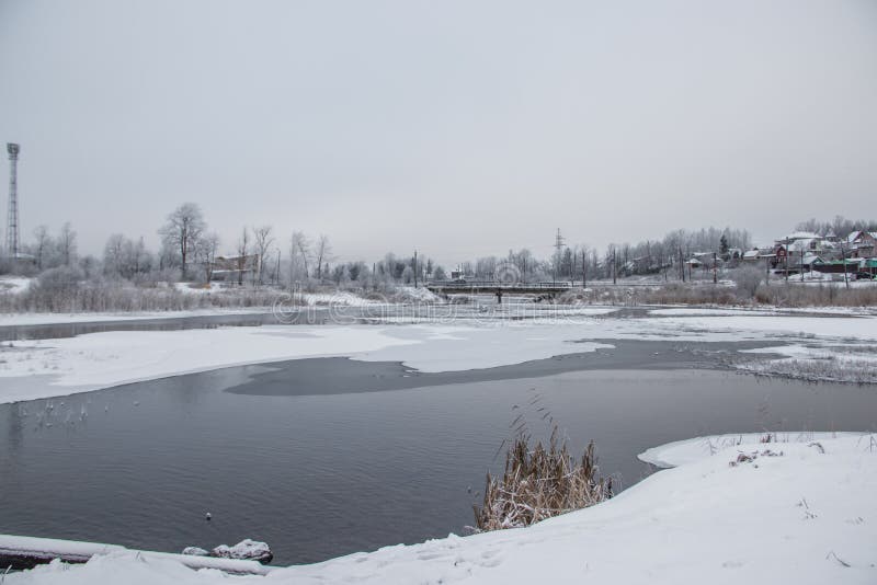 Winter Landscape on the River. Snow Picture. Snow and River Stock Image ...