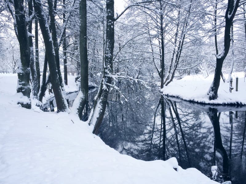 Winter Landscape with River Stock Image - Image of scenic, rivulet ...