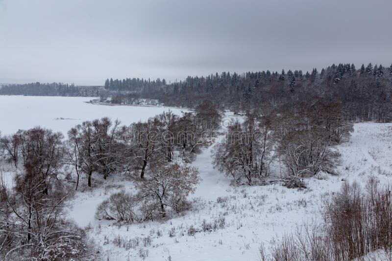 Winter Landscape. River Valley Under the Snow Stock Image - Image of ...