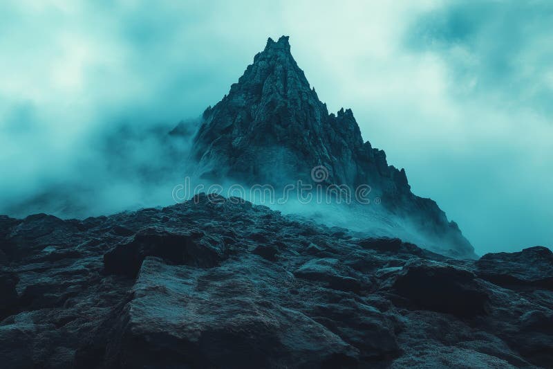 A Winter Landscape of a Rocky Mountain with a Sharp Peak, High Mount ...
