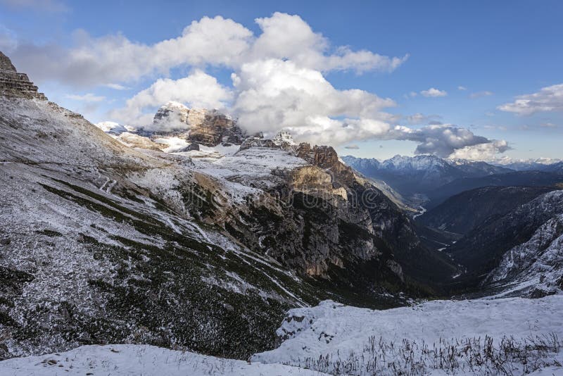 Winter Landscape Shot at Snowy Alps Withl Sharp Peaks and Cloudy Sky ...