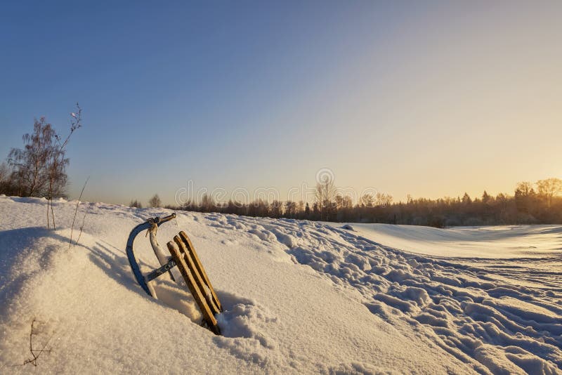 Winter Landscape with Sledge Stock Image - Image of season, mountains ...