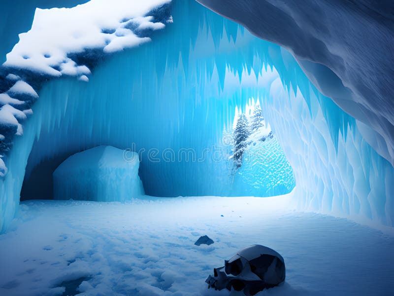 Winter Landscape with Snow Cave and Mountains, AI Generated Stock ...