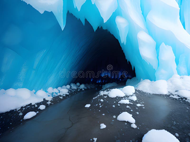 Winter Landscape with Snow Cave and Mountains, AI Generated Stock ...