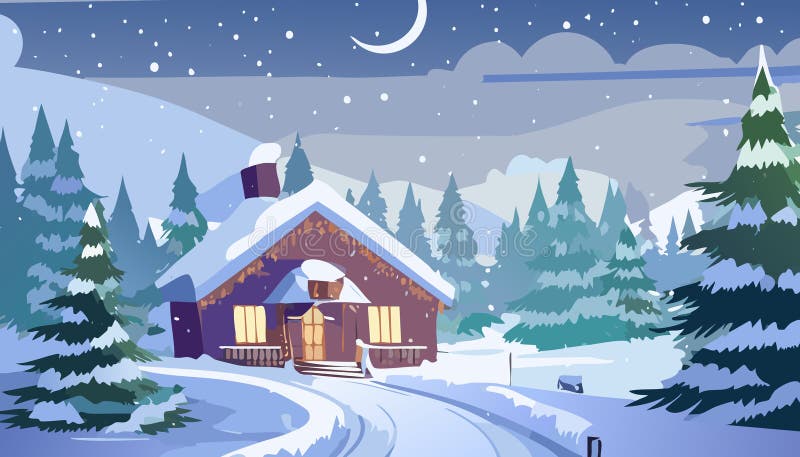 Winter Landscape with Snow House. Vector Illustration in Flat Style ...
