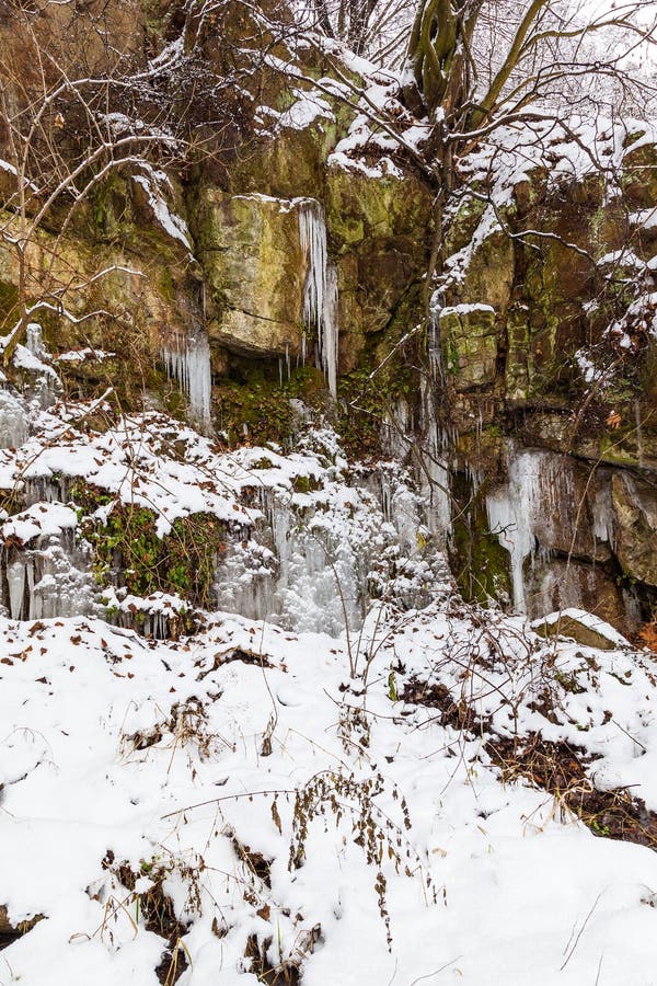 Winter Landscape. Snow and Icicles in the Mountains Stock Photo - Image ...