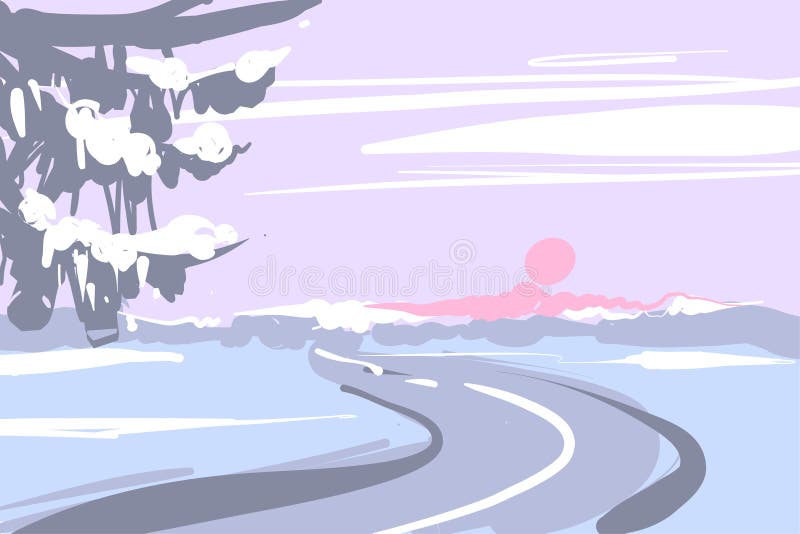 A Winter Landscape with Snow and Road Stock Vector - Illustration of ...