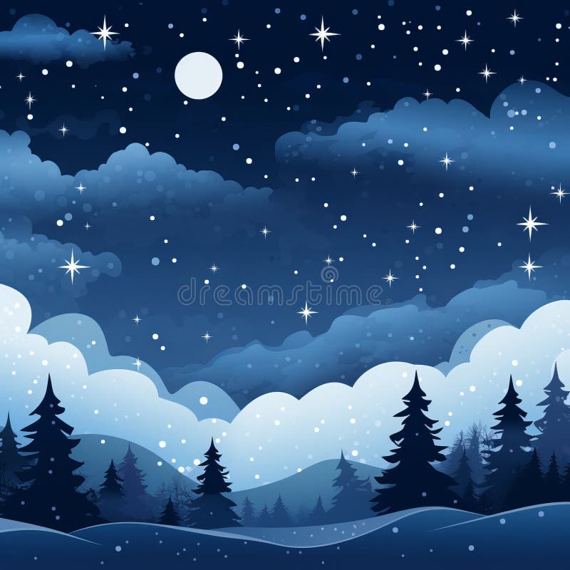 Winter Landscape with Snow and Stars Vector Illustration Stock ...