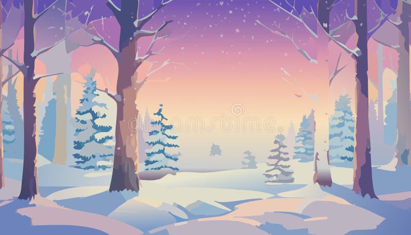 Winter Landscape with Snow and Trees. Vector Illustration in Cartoon ...