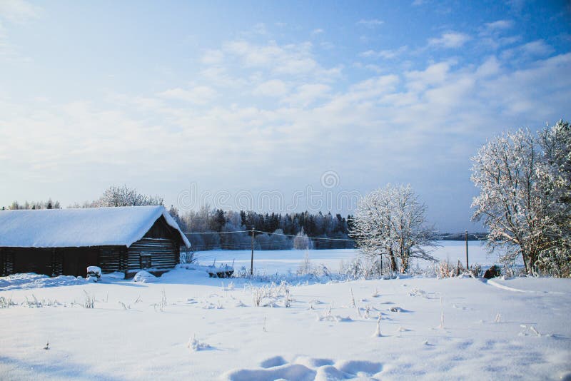 Winter landscape stock photo. Image of countryside, house - 66247424