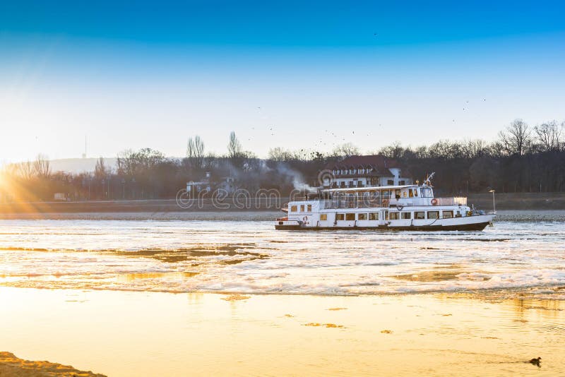 Winter Landscape Sunset on the Ice of the River Stock Image - Image of ...
