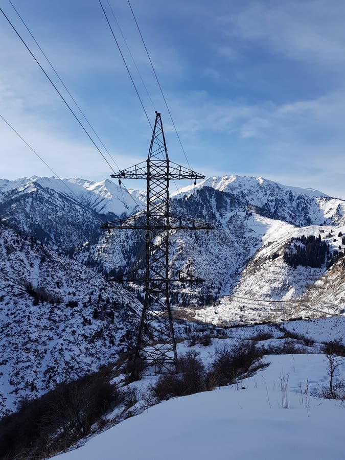 Power Lines in the Mountains. Stock Image - Image of view, aging: 170690013