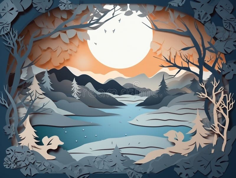 A Winter Landscape with Torn Paper Layers Stock Illustration ...