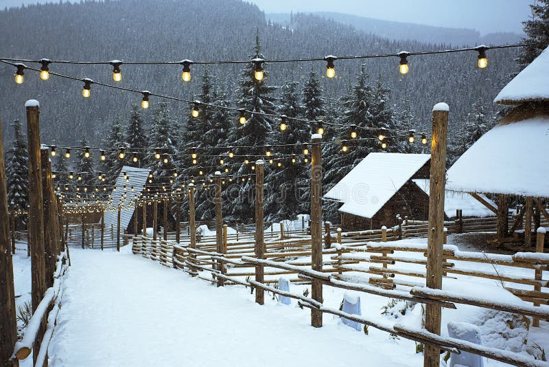 Winter Landscape. Winter Trail, Trees and Huts Covered with Snow Stock ...