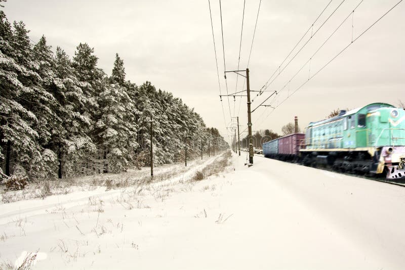 Winter Landscape with a Train. Stock Photo - Image of transportation ...