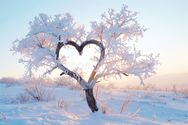 Winter Landscape, Tree in the Shape of Heart Stock Illustration ...