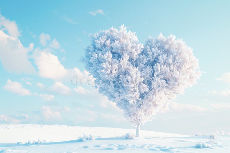 Winter Landscape, Tree in the Shape of Heart Stock Illustration ...