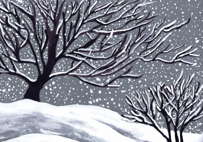 Winter Landscape with Trees. Children`s Drawing Stock Photo - Image of ...