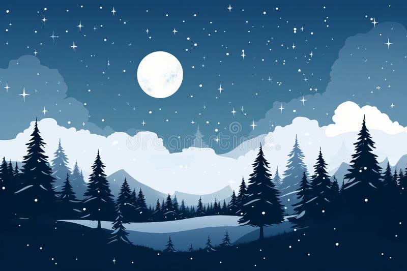 Winter Landscape with Trees Moon and Stars Stock Illustration ...