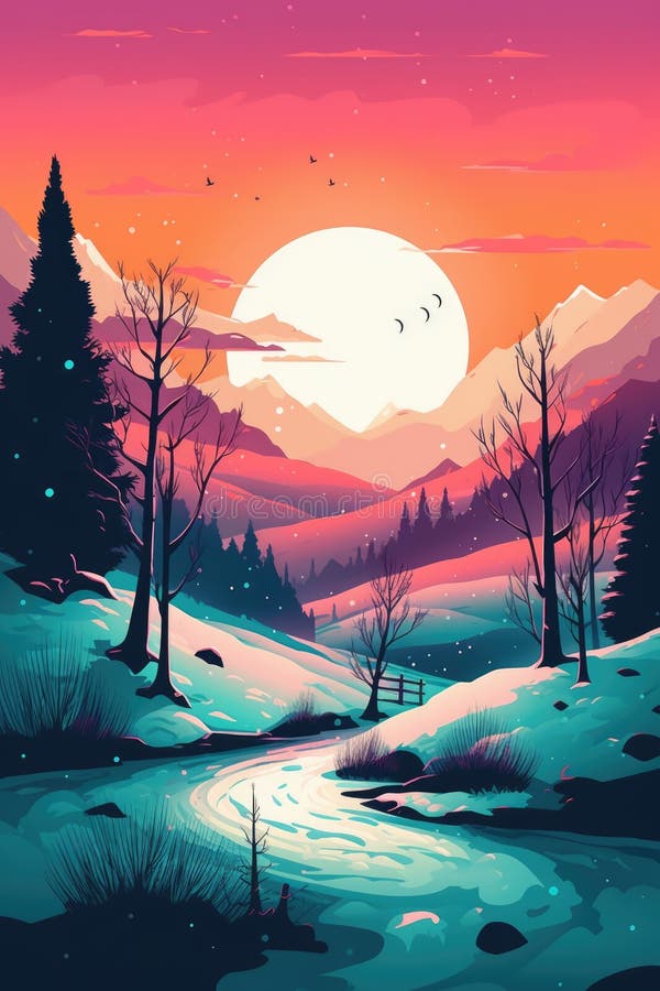 Winter Landscape with Trees and Mountains Created Using Generative Ai ...