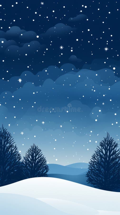 Winter Landscape with Trees and Snow on the Ground at Night Stock ...