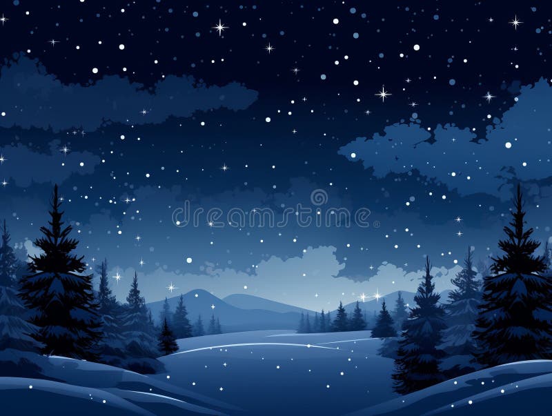 Winter Landscape with Trees and Snow at Night Stock Illustration ...