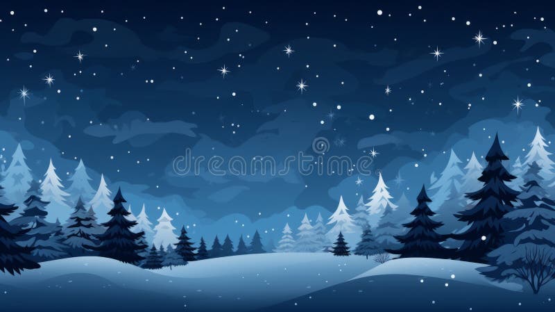 Winter Landscape with Trees Snow and Stars Stock Illustration ...