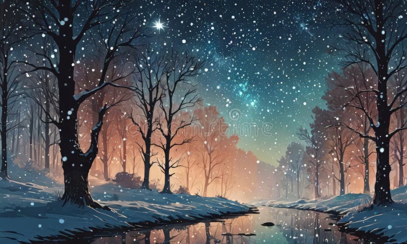 Winter Landscape with Trees and Snow Stock Illustration - Illustration ...