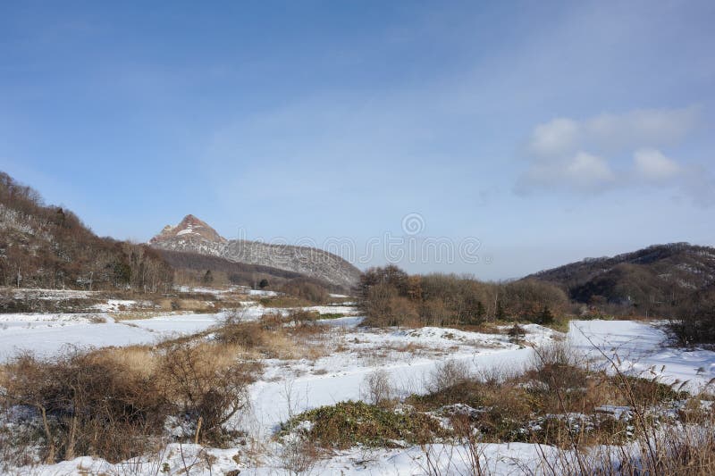 Winter Landscape with a Volcano Stock Photo - Image of cloud, cover ...
