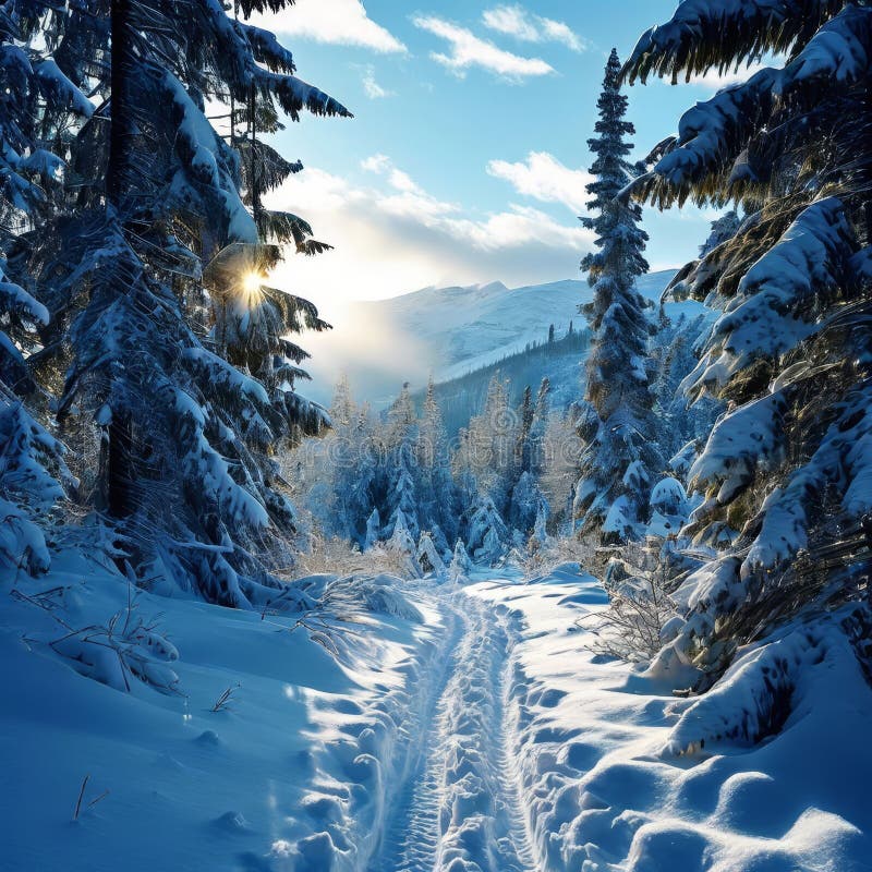 Winter Landscape Wallpaper with Treesn Snow and Sunset Sky Stock ...