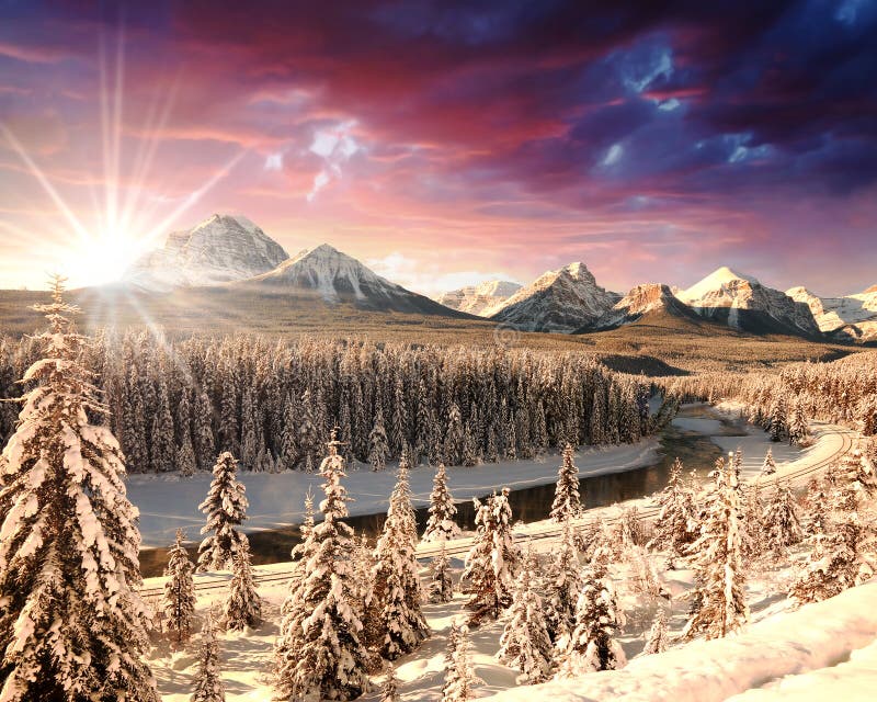 Winter-Landschaft, Rocky Mountains, Alberta, Kanada Stockfoto - Bild ...
