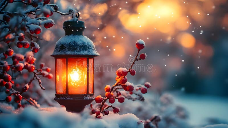 Winter Lantern in the Snow stock photo. Image of holiday - 339184440