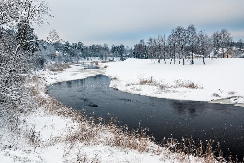 Winter in Latvia Winter Landscape Freezing River Snow 7 Stock Image ...