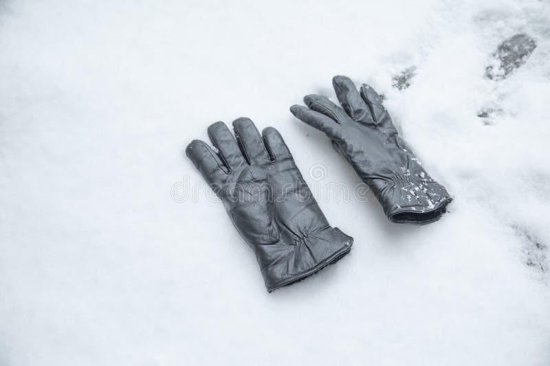 Winter Leather Gloves on the Snow Stock Image - Image of pair, textile ...