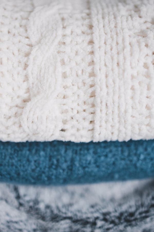 Winter Lifestyle Concept, Soft and Fluffy Blankets and Throws Stack ...