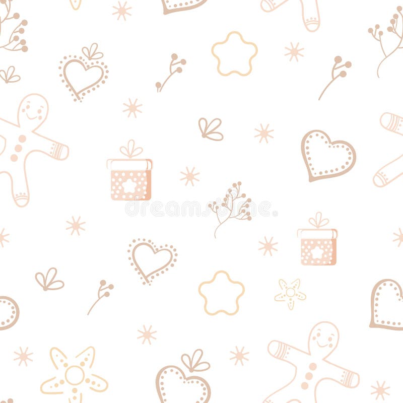 Winter Light Background with Gingerbread. Beige and Pink. Seamless ...