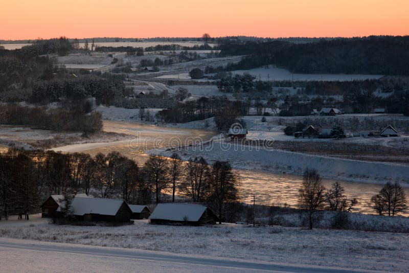 Winter Landscape in Lithuania Stock Image - Image of terrain, fields ...