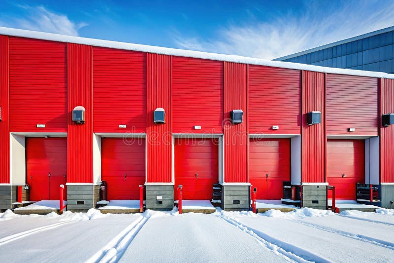 Winter Logistics in Action Snowy Warehouse Loading Docks Ensuring ...