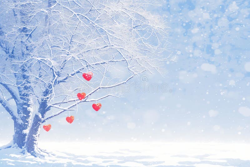 Winter Love Scene Snow Covered Tree Creates a Festive and Romantic ...